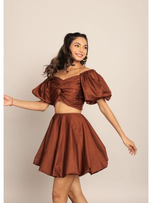Buy Kaori By Shreya Coffee Brown Solid Western Co-Ord (Set of 2) Online