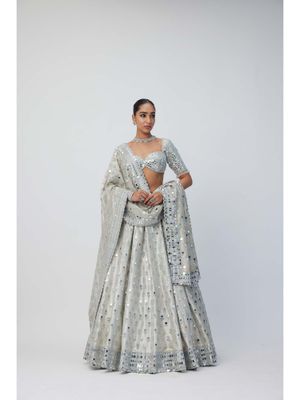 Buy Vvani by Vani Vats Silver Shimmer Organza Lehenga with Blouse and ...