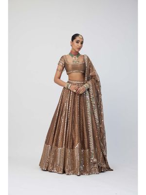 Buy Vvani by Vani Vats Copper Shimmer Organza Sequins Lehenga with ...