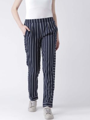 Buy Dodo & Moa Navy Blue Wide Leg Women Trousers (28) Online