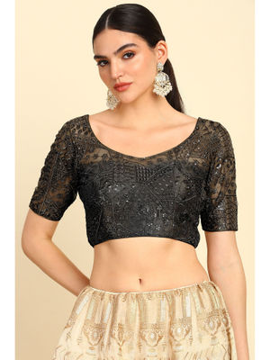 Buy Soch Black Net Embroidered Stitched Blouse with Zari Online