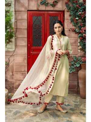 Buy Empress Pitara Marfa Beige Silk Suit (Set of 3) Online