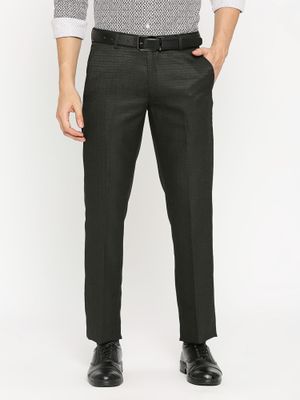 Buy Solemio Checks Viscose Slim Fit Formal Trouser - Black Online