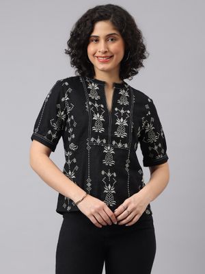 Buy Latin Quarters Women Black Embroidery Top (S) Online