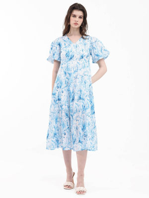 Buy RAREISM Covan Light Blue Printed Midi Dress Online