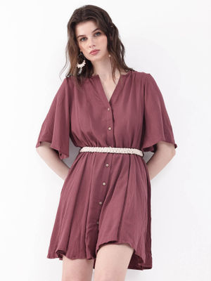 Buy RAREISM Gildmore Primary Mauve Solid Mini Dress and Belt (Set of 2 ...