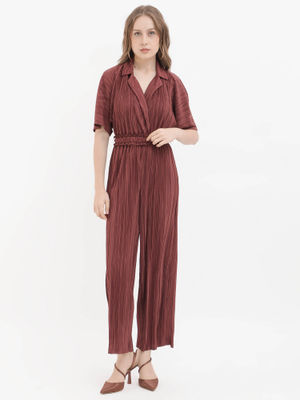 Buy RAREISM Rio Primary Brown Solid Jumpsuit and Belt (Set of 2) online