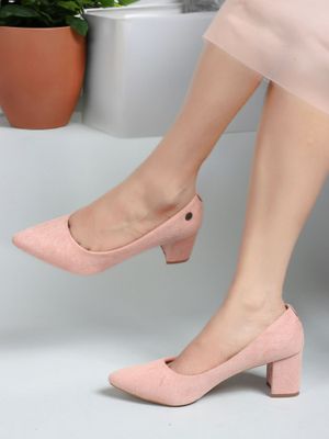 Buy Carlton London Peach Solid Women Block Pumps Online