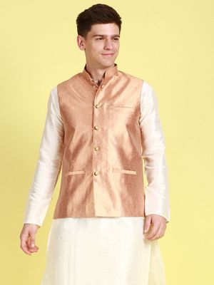 Buy Sanwara Mens Peach Woven Floral Pattern Ethnic Bandi Jacket Online