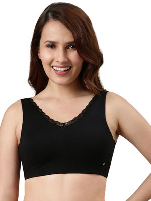 Buy Enamor F107 Padded Wirefree Full Coverage Cotton Plunge Lace Back ...