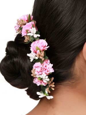 Buy VIRAASI Pink and White Floral Veni Hair Bun Accessory for Women and ...