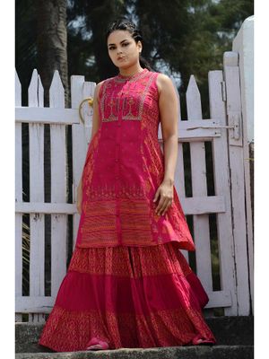 Ojas Designs Sharara Set : Buy Ojas Designs Pink Embroidered & Printed ...