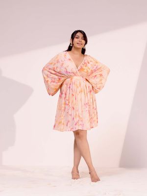 Buy Sonsie Women Peach Tie and Dye Knee Length Plus Size Dress Online