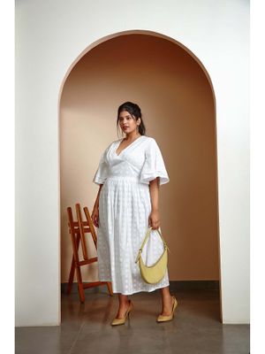 Buy Sonsie Women White Self Design Midi Dress (L) Online