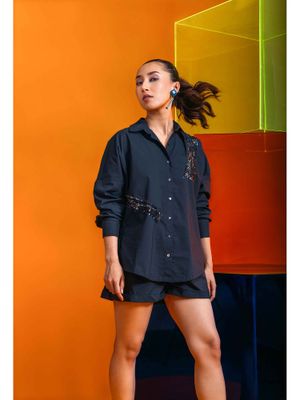 Buy Amoh Sia Black Shirt with Shorts (Set of 2) (XS) Online