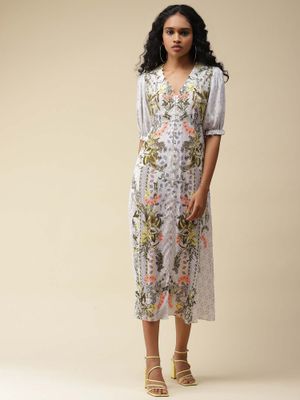 Buy Label Ritu Kumar Blue Printed Midi Dress Online