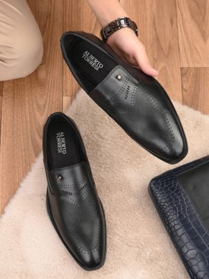 Buy Alberto Torresi Textured Black Formal Slip On Shoes For Men Online
