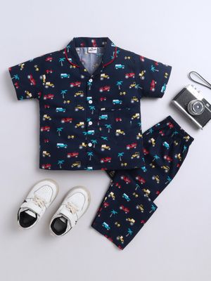 Buy The Magic Wand Navy Blue Printed Shirt and Pyjama (2-3 Years) Online