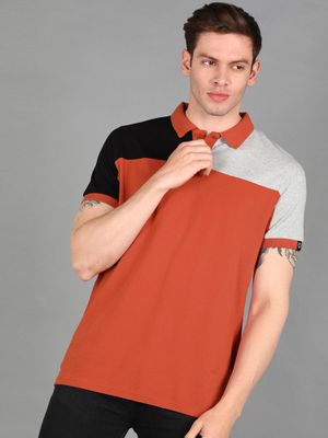 Buy Urbano Fashion Men Rust Colourblock Slim Fit Cotton Polo T-Shirt Online