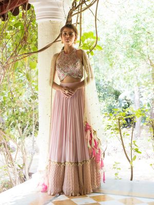 Buy Basanti Kapde aur Koffee Pink Mirror Work Lehenga Blouse with ...
