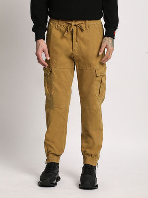 Buy THE BEAR HOUSE Mustard Mid Rise Solid Cargo Trouser For Men Online