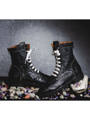 Buy Kavith Sainaani Black Tall Crinkle Boots - White Lacing (Pack of 2 ...