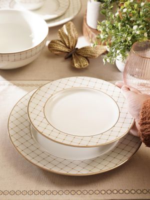 Buy Pure Home + Living Ivory Ceramic Criss Cross Detail Dessert Plates ...