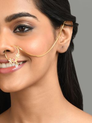 Buy Fida Wedding Ethnic Gold Plated Kundan Nose Rings and Nath for ...