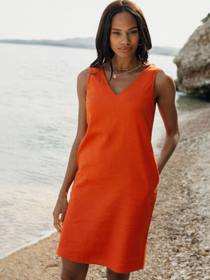 Buy Threadbare Orange Linen Blend Sleeveless Shift Dress online
