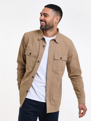 Buy Threadbare Men Stone Lightweight Shacket Online
