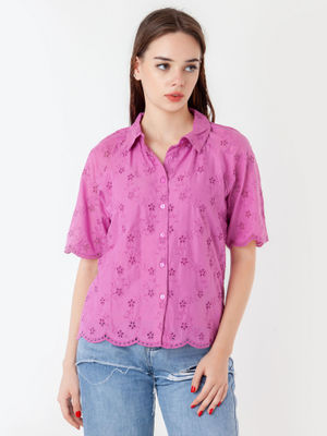 Buy Zink London Womens Pink Self Design Shirt Online
