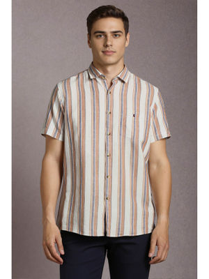 Buy Louis Philippe White Stripe Half Sleeves Casual Shirt (36) Online