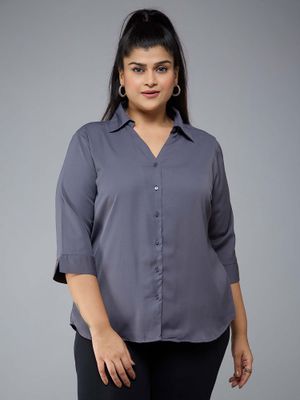 Buy Style Quotient Women Polyester Solid Grey Formal Shirt (2XL) Online
