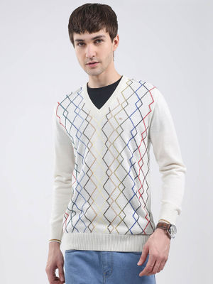 Buy Monte Carlo Men White Self Design Sweater (S) Online