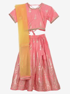 Buy SAKA DESIGNS Peach and Yellow Lehenga Choli with Dupatta (Set of 3) Online