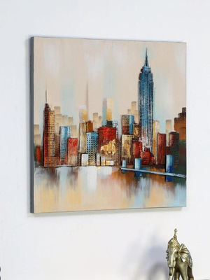 Buy At Home by Nilkamal Embossed City Life Wall Painting|Set of 1|Size - 80 cm x 80 cm|Orange Online