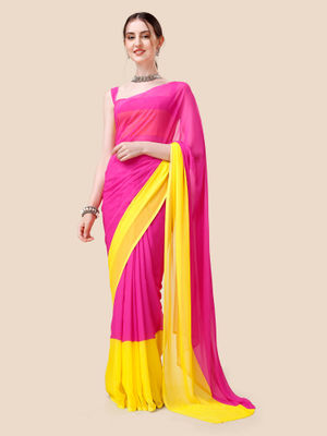 Buy Vastranand Pink Colorblock Celebrity Saree with Unstitched Blouse ...