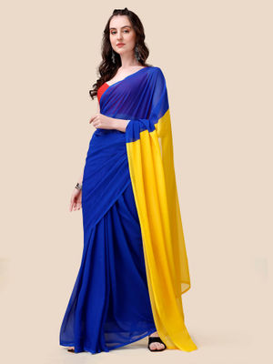 Buy Vastranand Navy Blue Colorblock Celebrity Saree with Unstitched ...