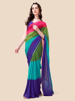 Buy Vastranand Multi-Color Colorblock Celebrity Saree with Unstitched ...