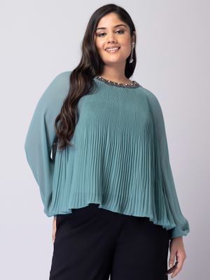 Buy Faballey Curve Blue Embellished Top online