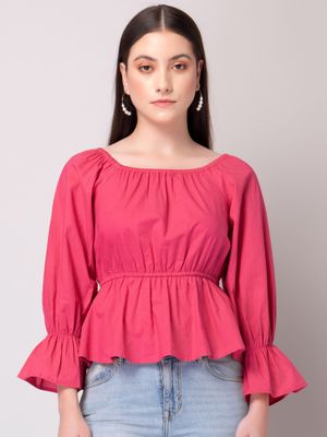 Buy Faballey Hot Pink Gathered Top Online