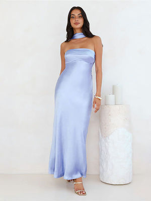 Buy Outzidr Blue Fishtail Satin Maxi Dress (S) Online