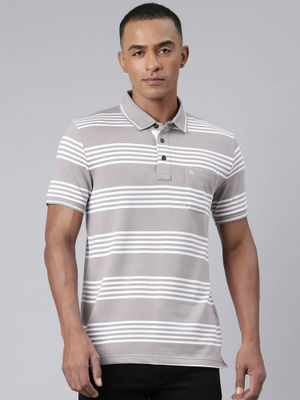 Buy Classic Polo Mens Striped Grey Collar Neck Polo T-Shirt (M) Online