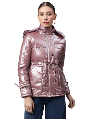 Buy Global Republic Women Pink Detachable Hood Metallic Puffer Jacket ...