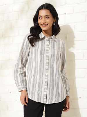 Buy Fabindia White Cotton Striped Shirt Online