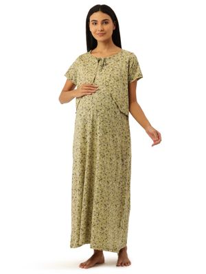 Buy Nejo Feeding-nursing Maternity Full Length Night Dress - Green Online