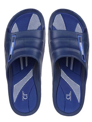 Buy Carlton London Solid Navy Blue & White Sliders Online