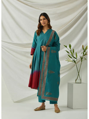 Buy SMRITI GUPTA Teal Chanderi Dupatta Online