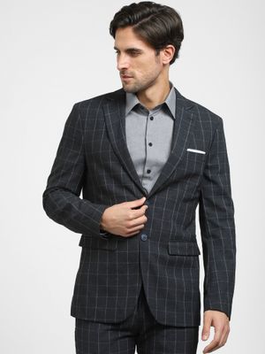 Buy Selected Navy Blue Check Print Suit-Set Blazer Online