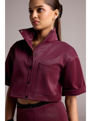 Buy The Dapper Lady Burgundy Cherry Crop Shirt (XS) Online